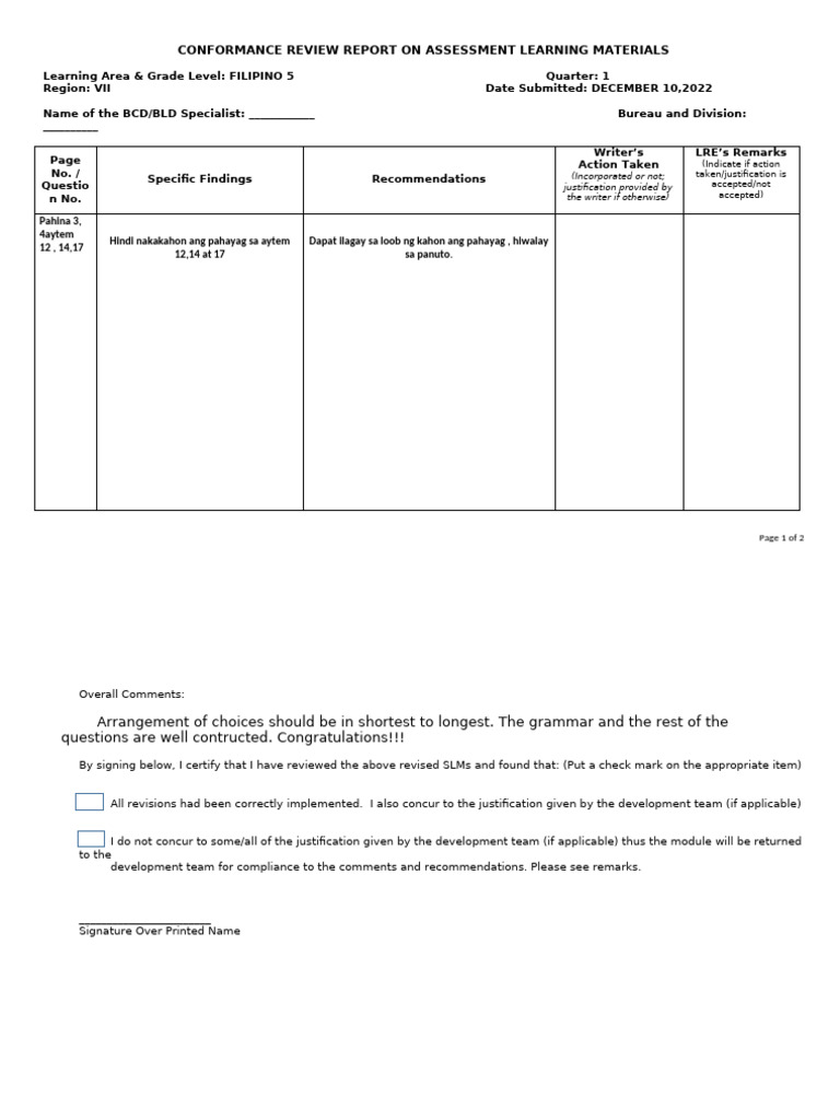 Q1 Conformance Conformance Report | PDF