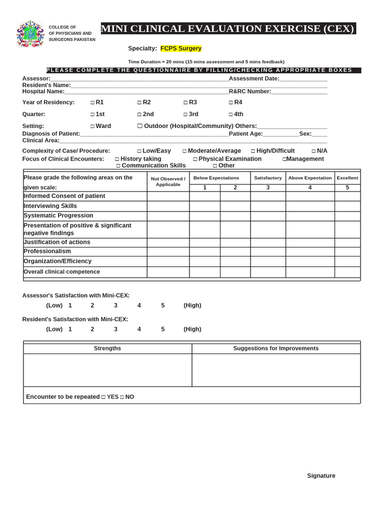 Clinical Evaluation Exercises Blank Form SGR Mini-CEX | PDF | Residency (Medicine) | Health Care