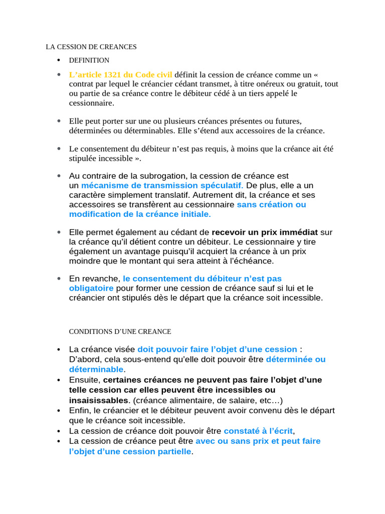 La Cession de Creances | PDF