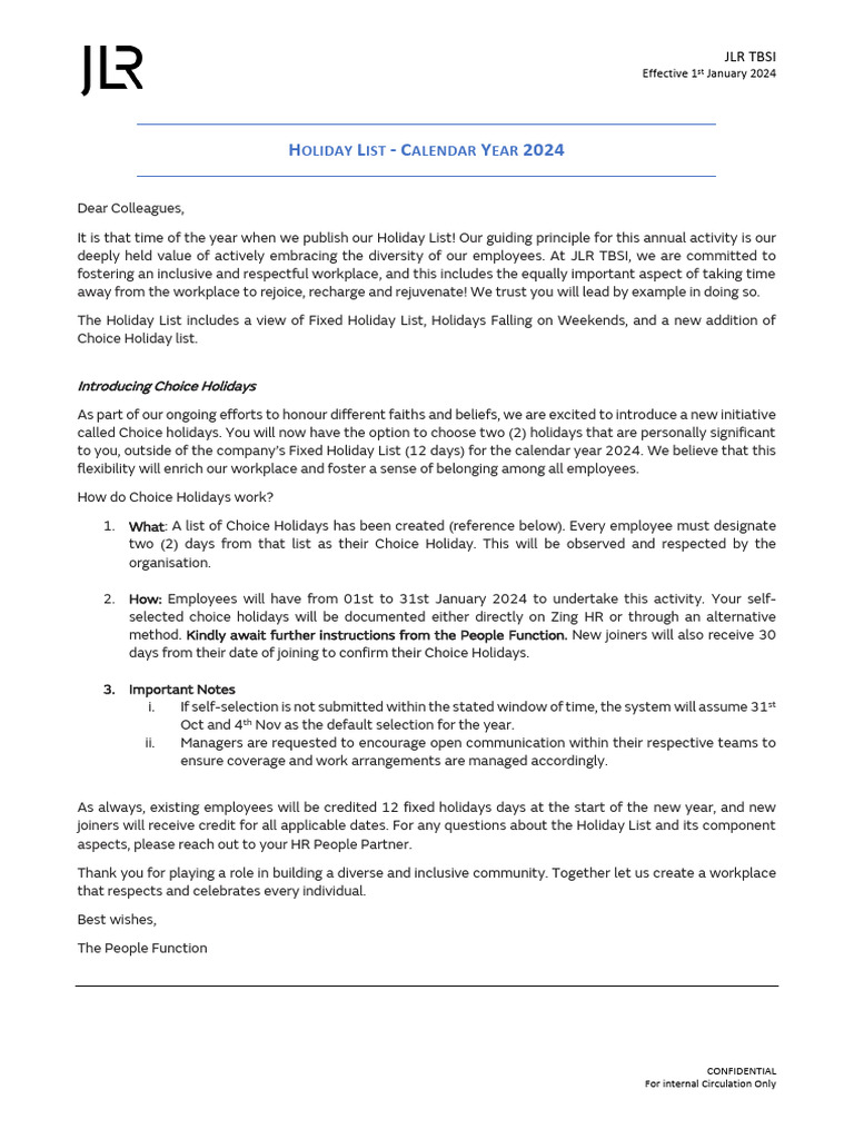 List of Holidays 2024 | PDF