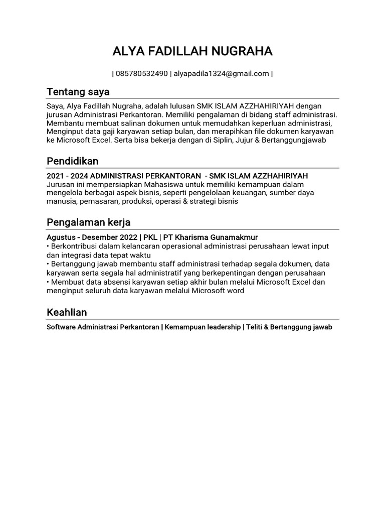CV Alya Fadillah | PDF