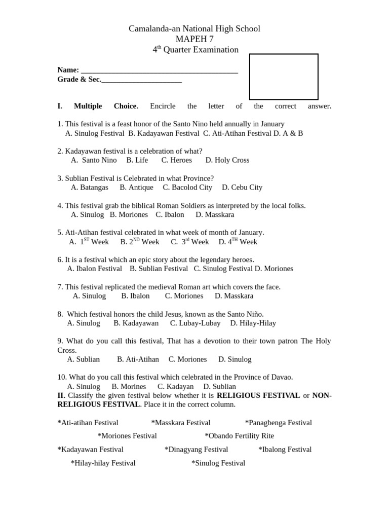 Grade 7B&C Exam 4th Q | PDF