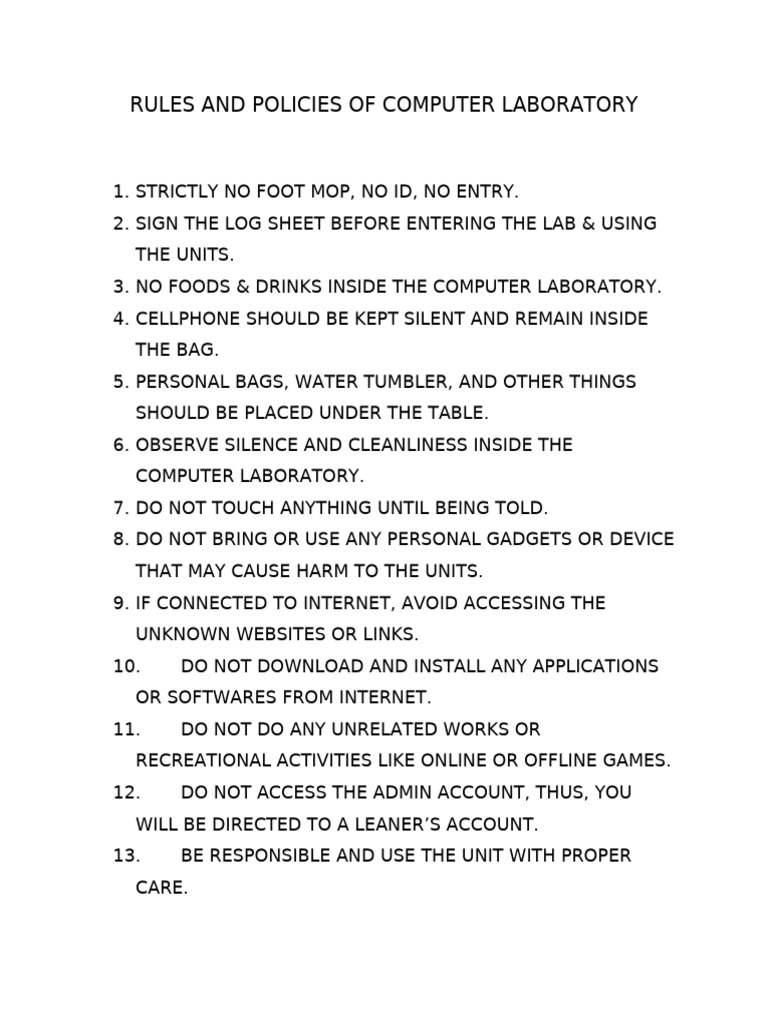 RULES AND POLICIES OF COMPUTER LABORATORY | PDF