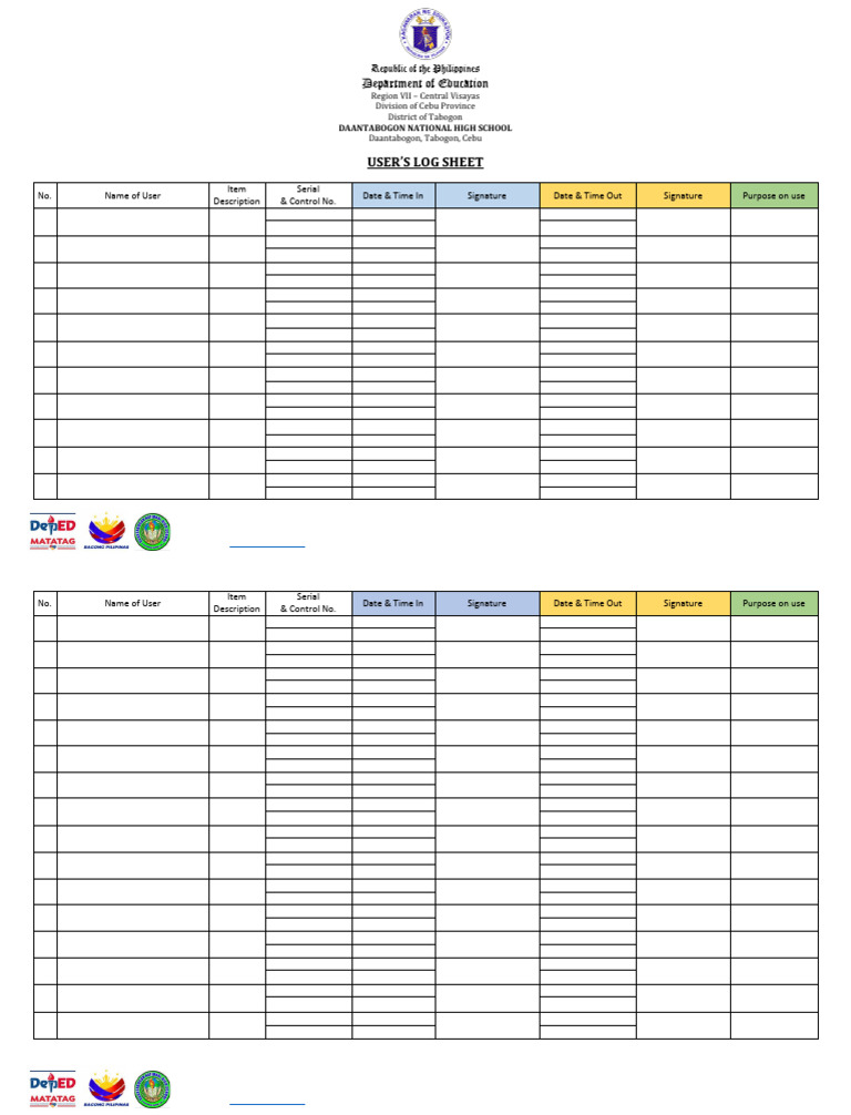 Users Log Sheet | PDF