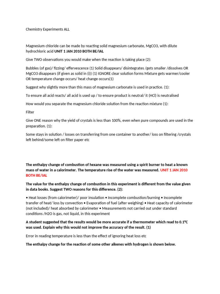 Chemistry Experiments ALL Ial As Edexcel Chem | PDF