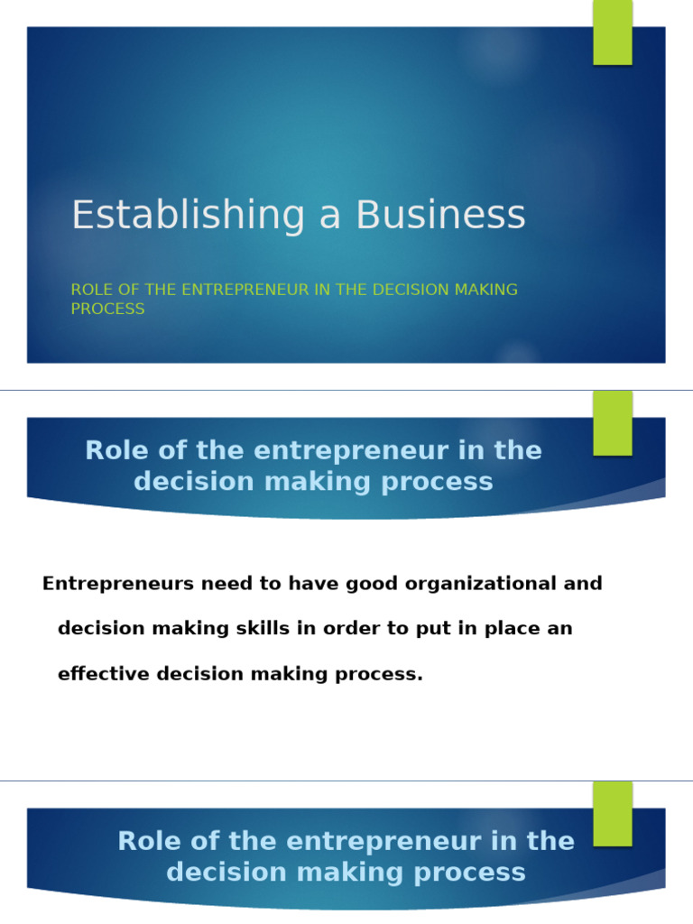 Role of Entrepreneur in Decision Making | PDF