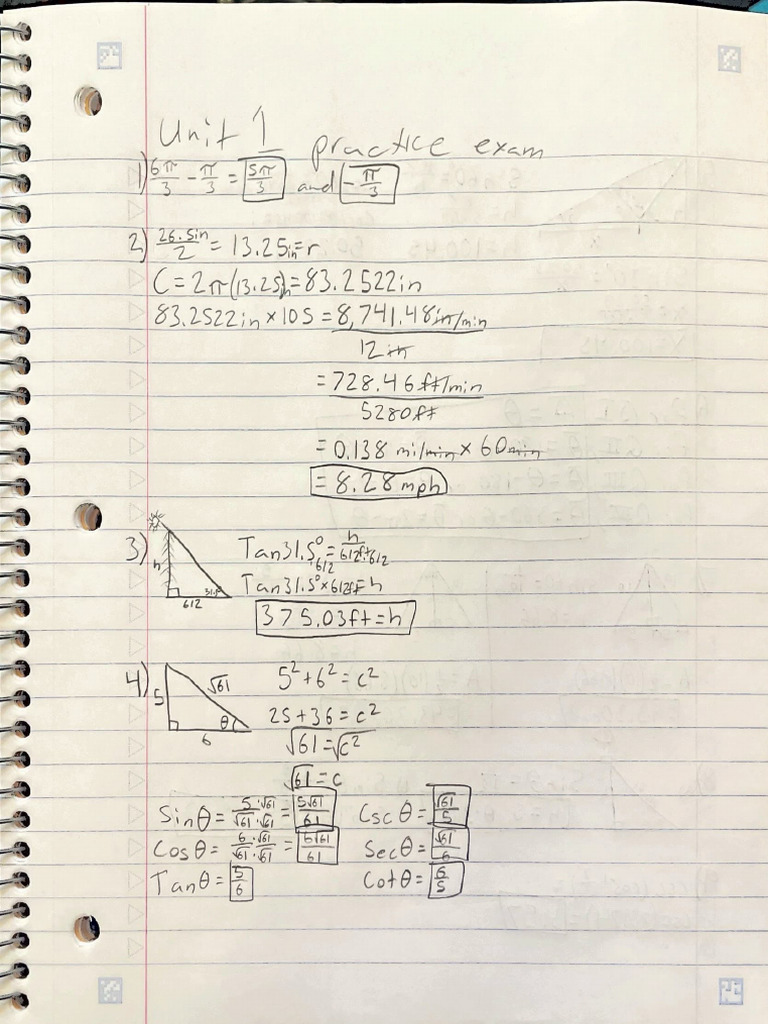 Trig Unit 1 Practice Exam | PDF