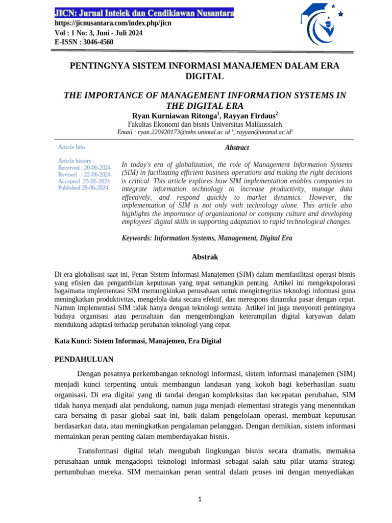Pentingnya Sistem Informasi Manajemen Dalam Era Digital | PDF Pentingnya Sistem Informasi Manajemen Dalam Era Digital | PDF