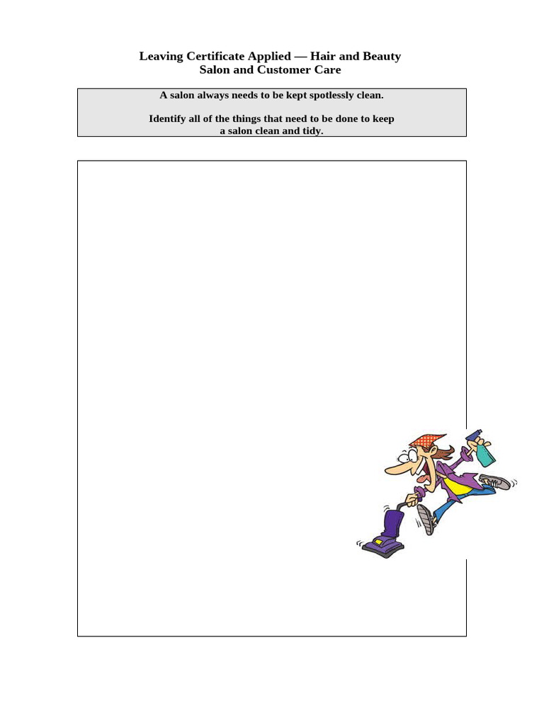 Hair and Beauty Module 1-Salon Customer Care Worksheet 13 | PDF ...