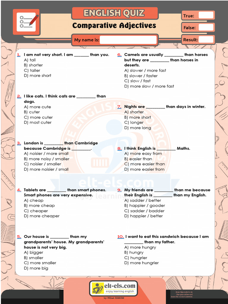 Quiz Comparative Adjectives | PDF