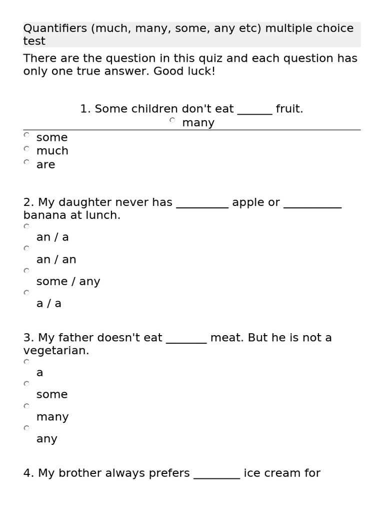 Quantifiers quiz | PDF