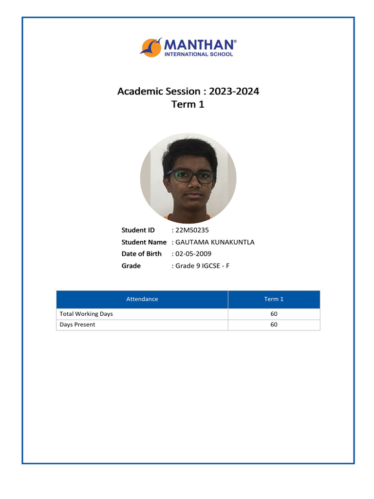 Grade 9 Term 1 Report Card | PDF