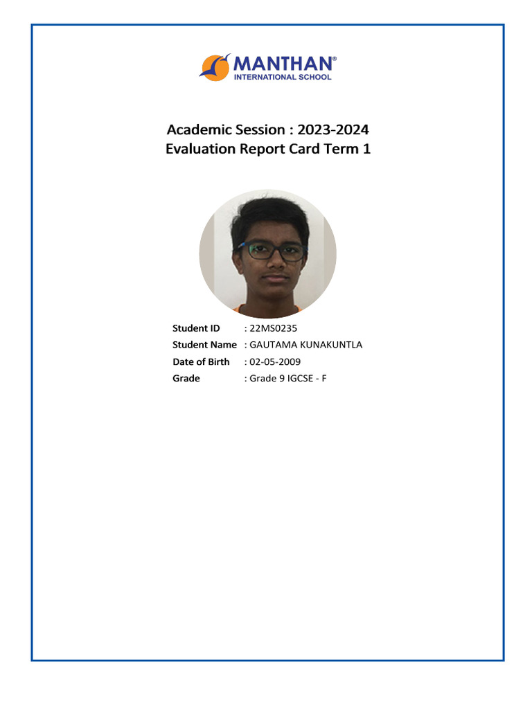 Grade 9 Term 1 Evaluation Card | PDF