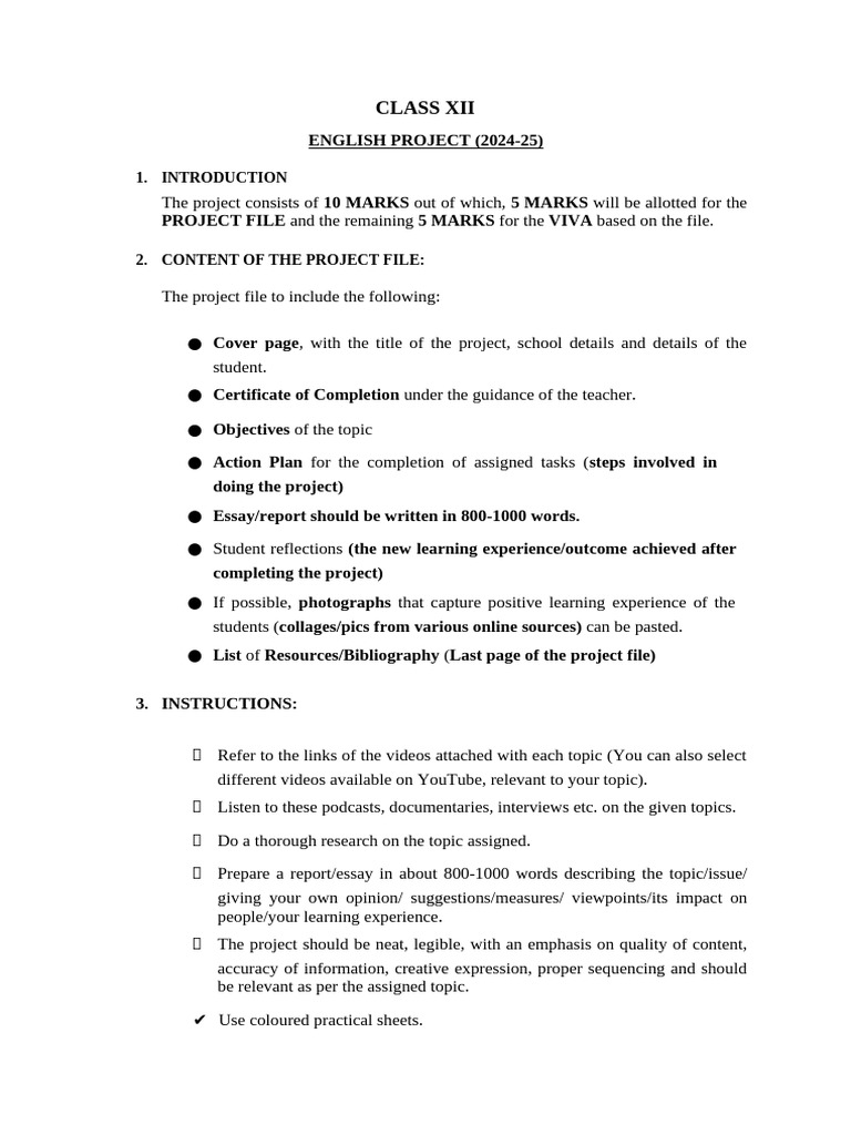 Class XII project work | PDF