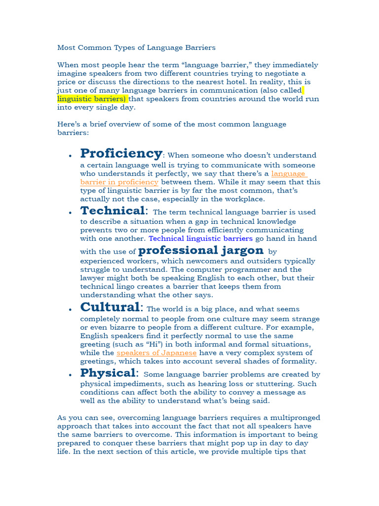 Most Common Types of Language Barriers | PDF