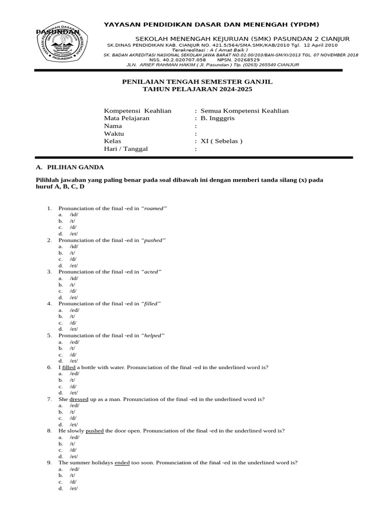 Soal Uts B. Inggris Xi - Mahardhika Pradana | PDF