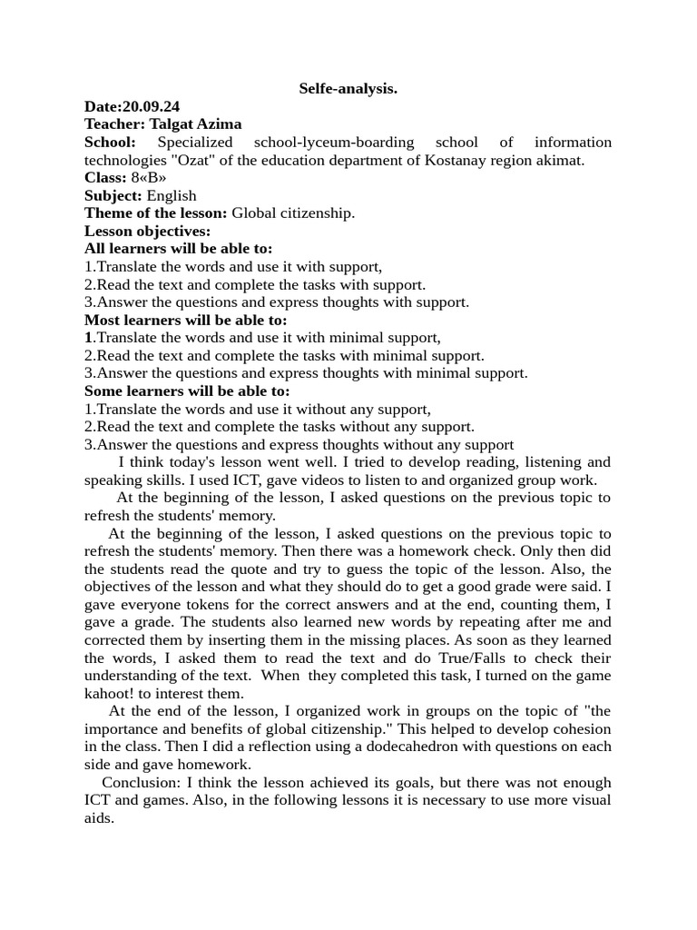 Talgat Azima Self analysis PDF