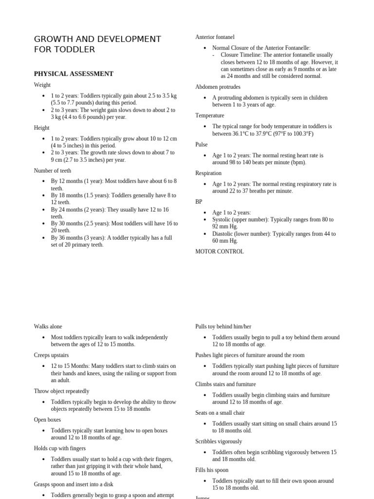 Growth and Development For Toddler | PDF
