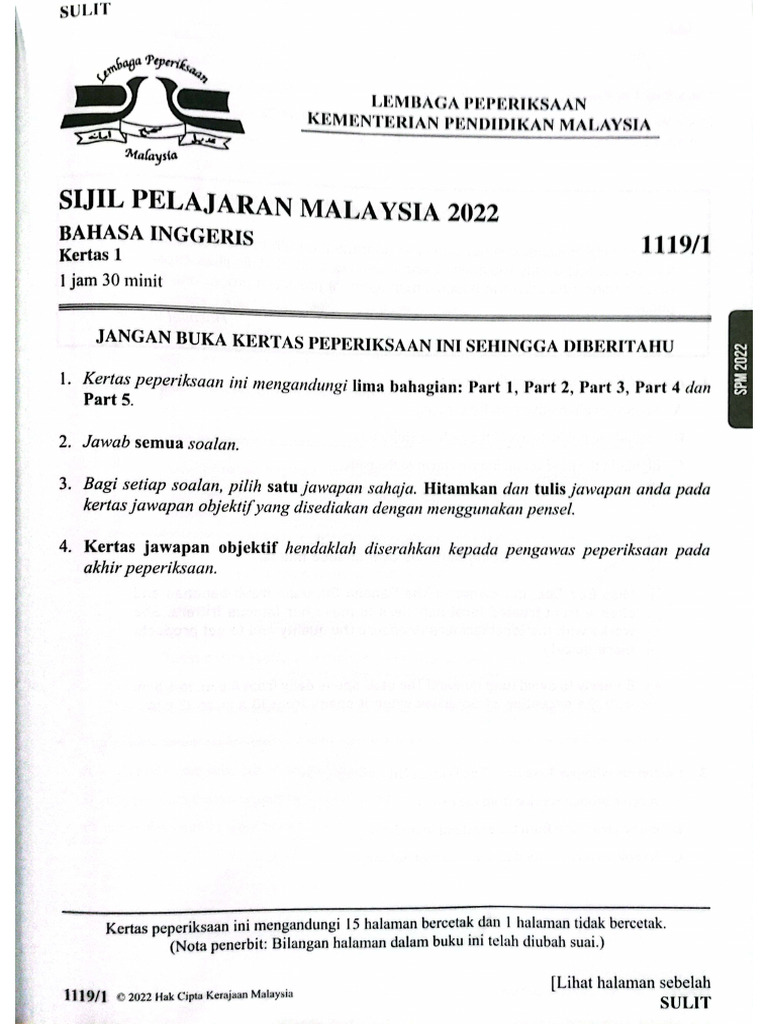SPM 2022 Paper 1 | PDF