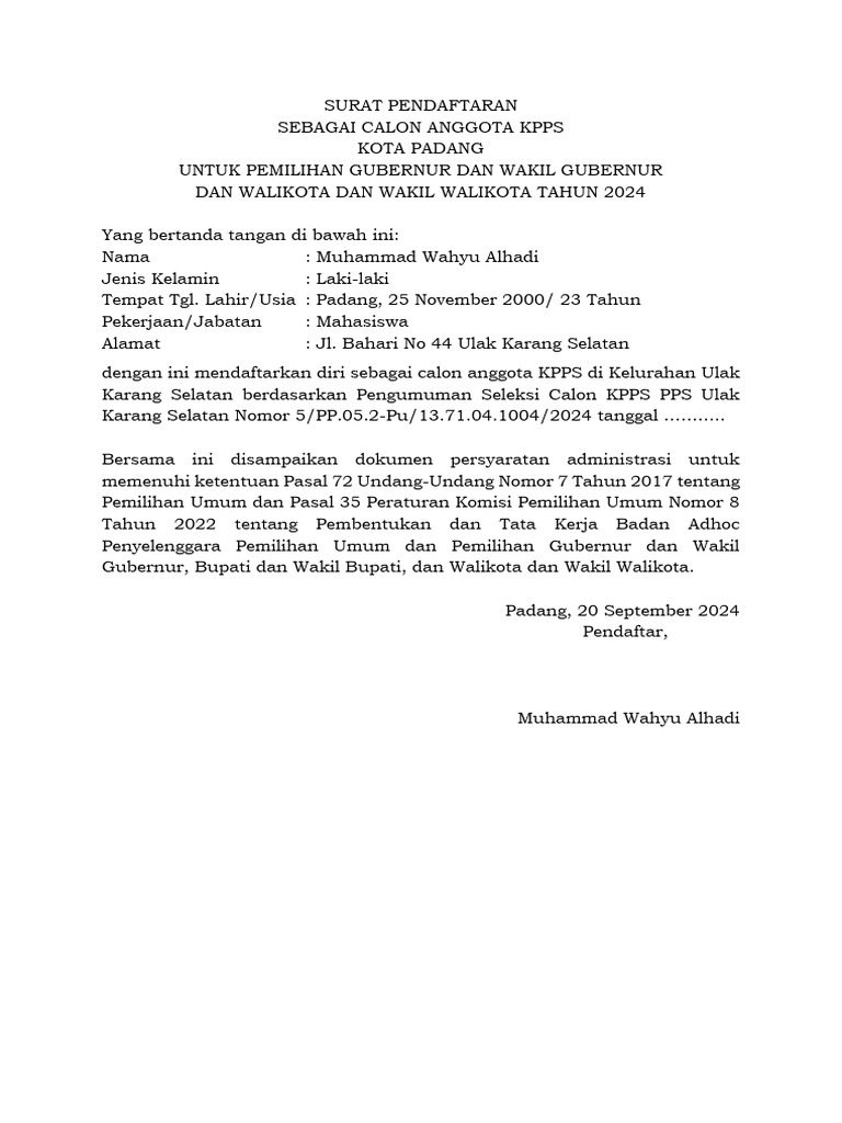 00 SURAT PENDAFTARAN[KPPS] | PDF