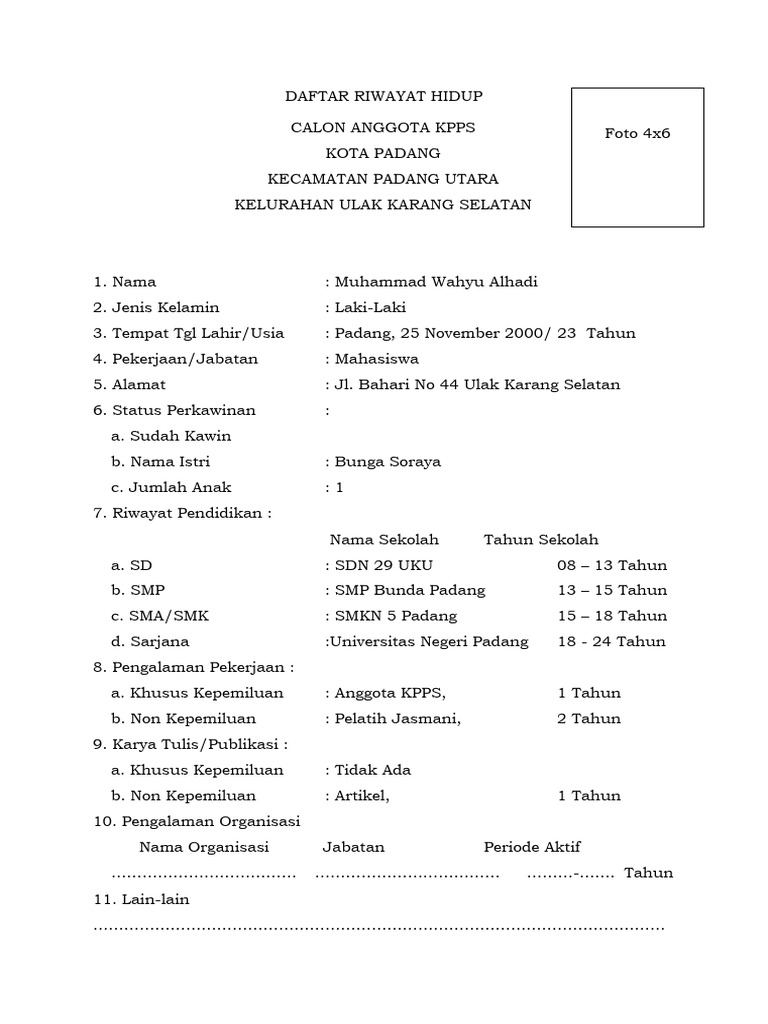 00 Daftar Riwayat Hidup (KPPS) | PDF