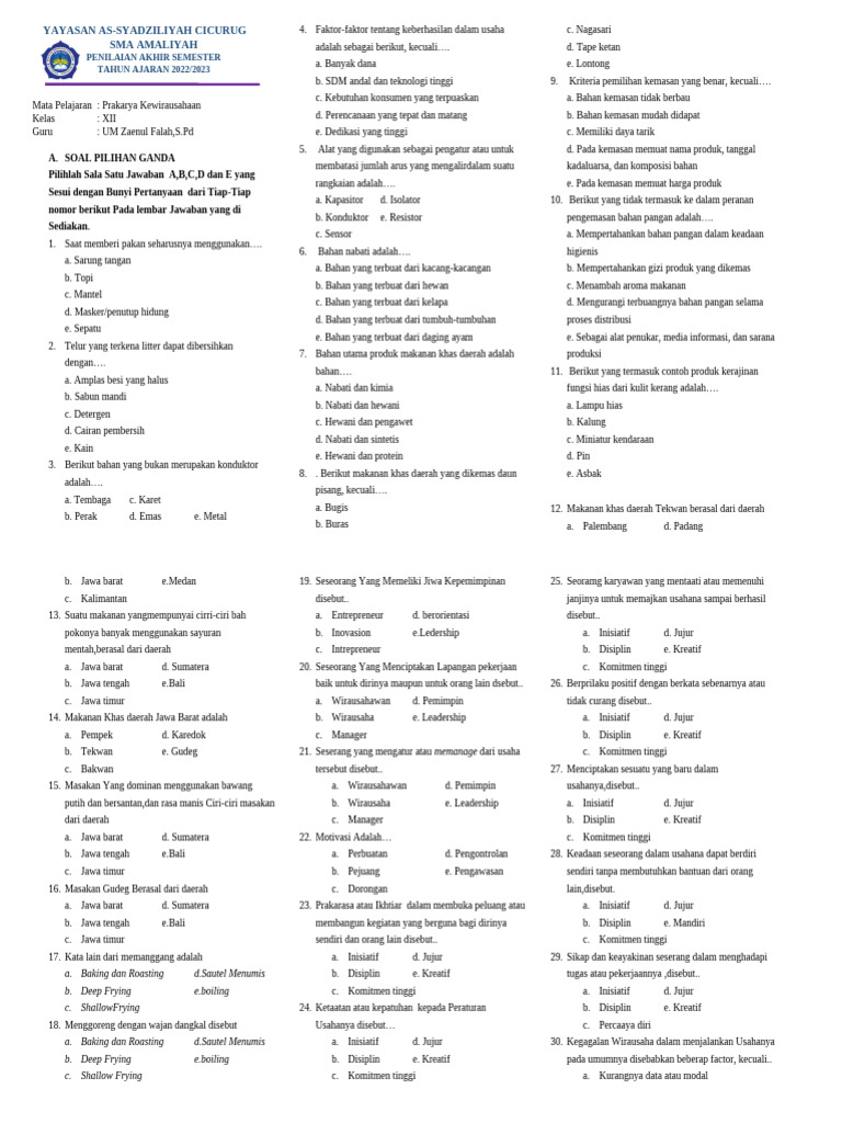 Pas Ganjil 2022-2023 - Pkwu Xii | PDF