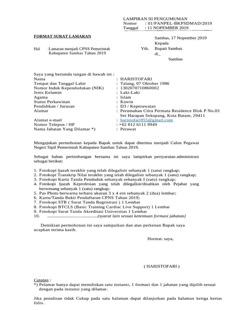 FORMAT_LAMARAN_CPNS | PDF