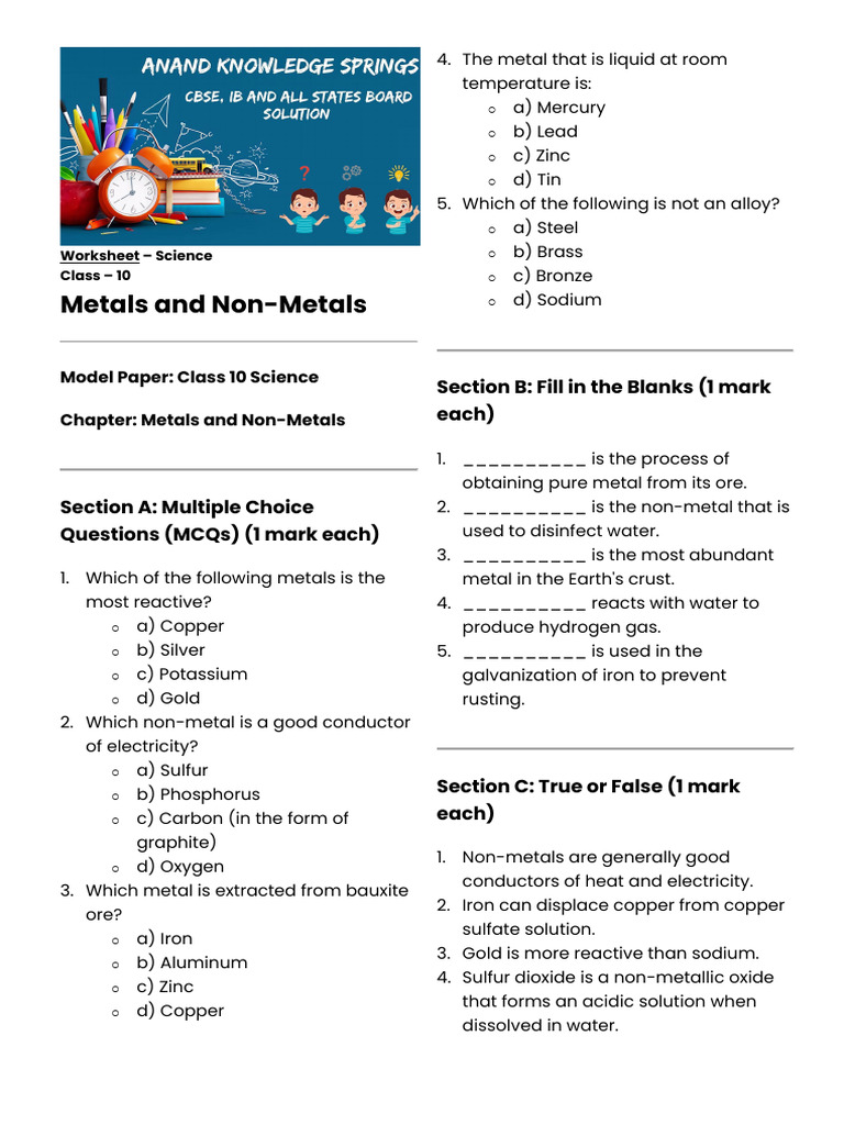 Science Chapter 3 Class 10 Worksheet | PDF