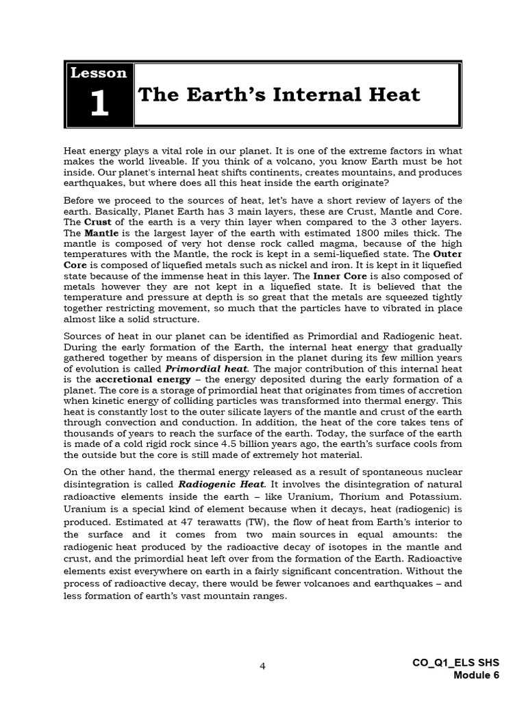 ELS Q1 Module-6 The-Earth s-Internal-Heat | PDF | Convection | Science ...