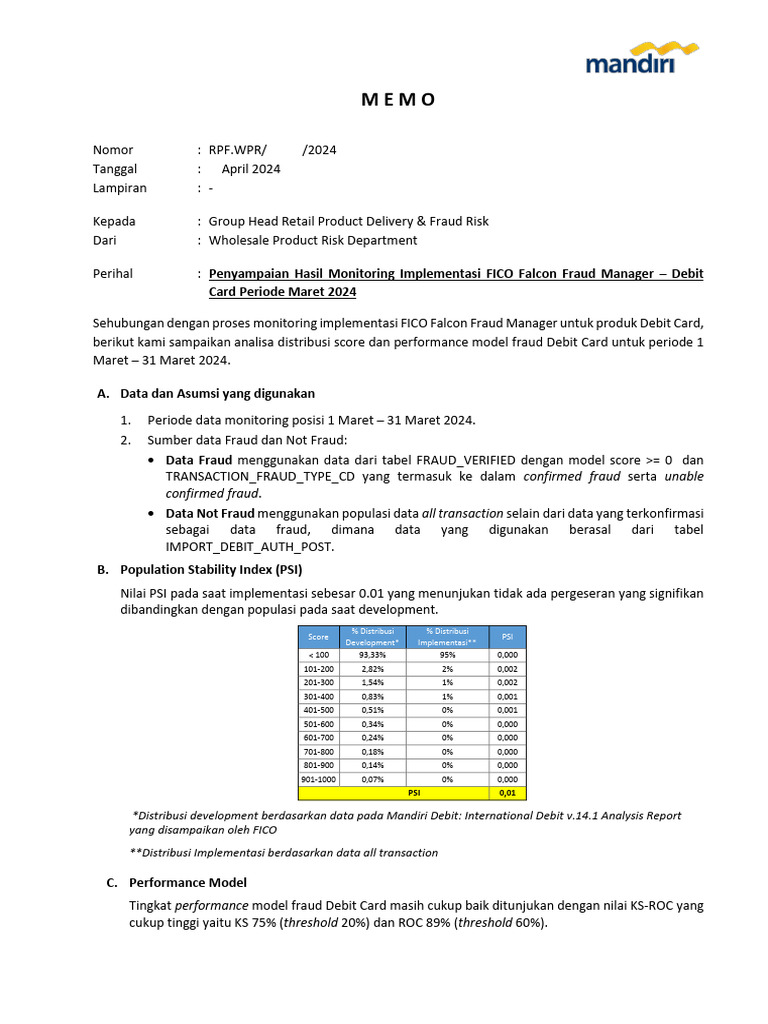 Memo Validation Biner Model - Debit Card Falcon Mar 2024 | PDF ...