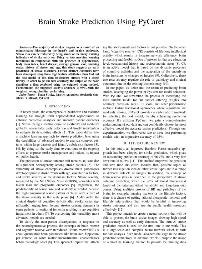 Brain Stroke Prediction Using PyCaret | PDF
