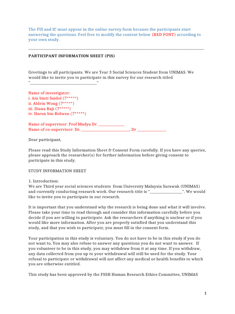 Sample of PIS and IC To Be Attached With Online Survey | PDF