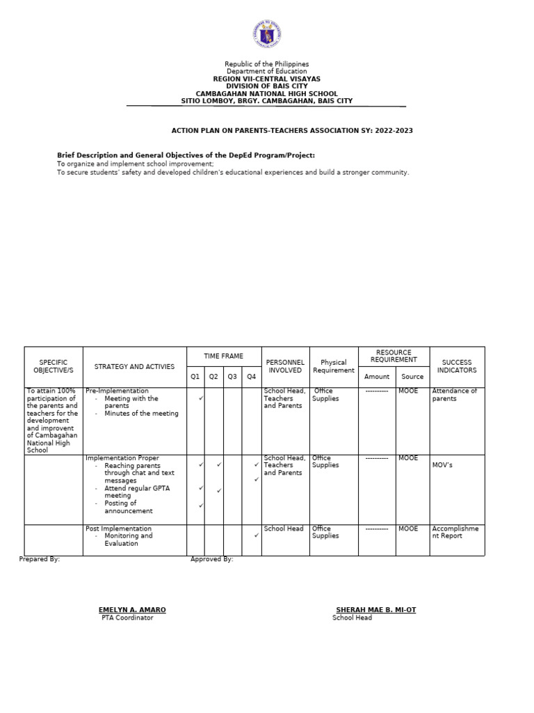 Action Plan for GPTA 2022-2023... | PDF
