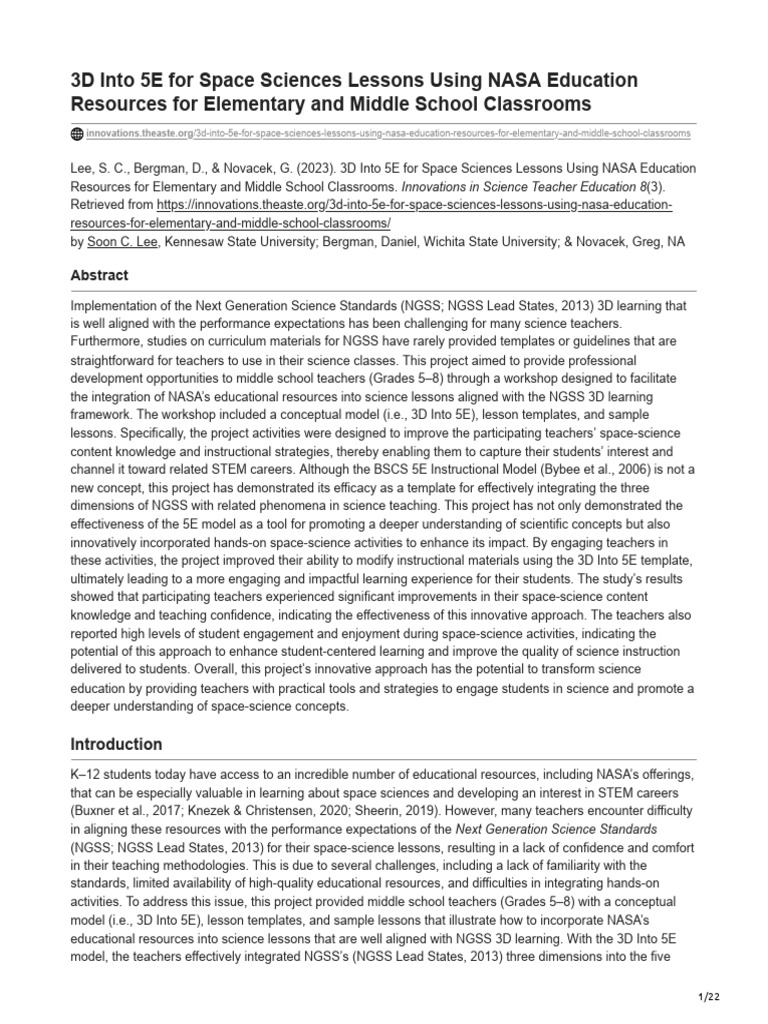 3D Into 5E For Space Sciences Lessons Using NASA Education Resources ...