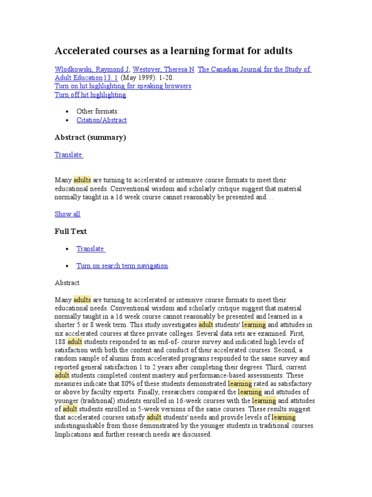 Accelerated Courses As A Learning Format For Adults | PDF | Educational ...