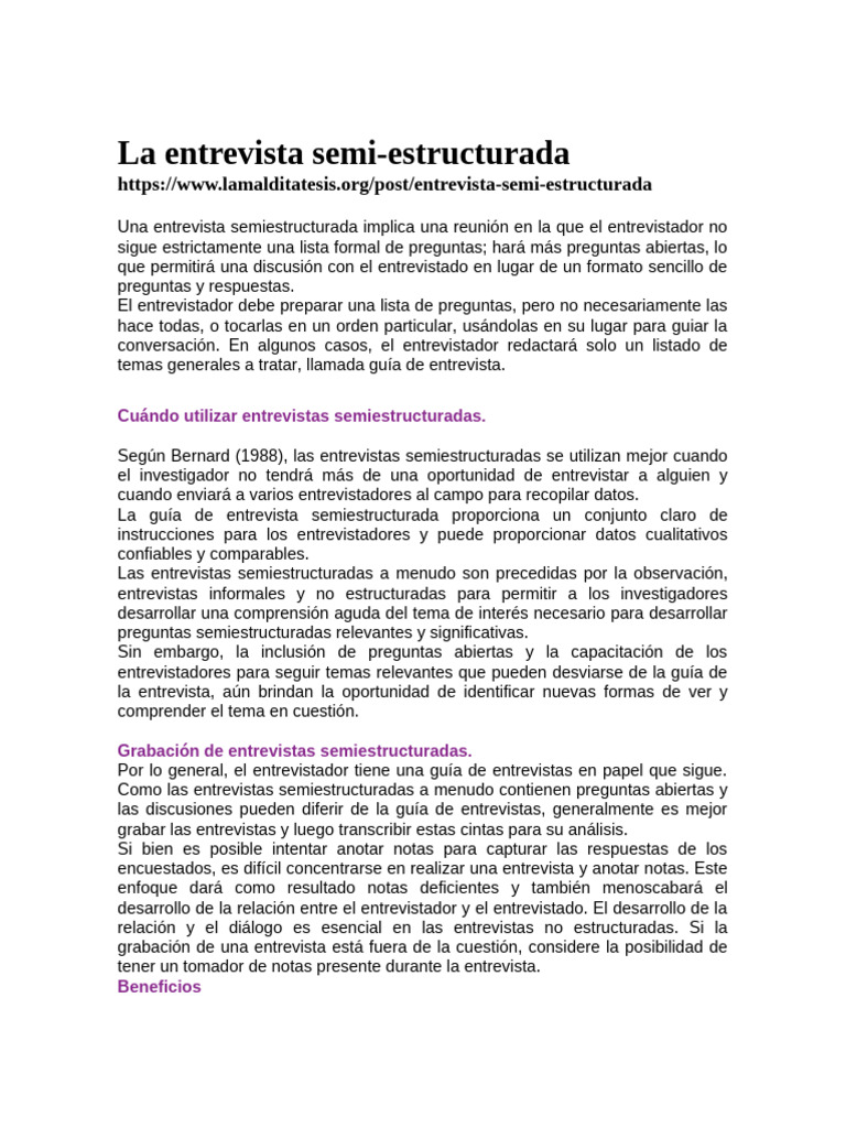 Anexo 10. La Entrevista Semiestructurada | PDF