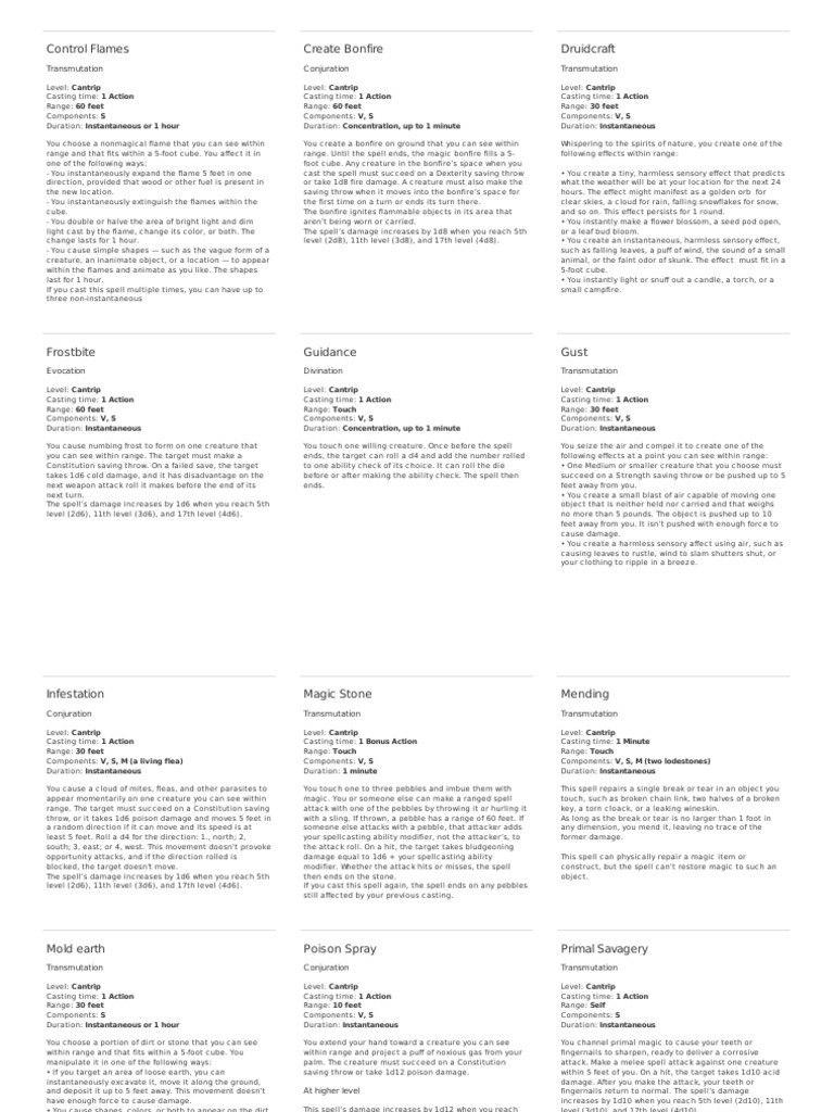 Druid Spell List | PDF