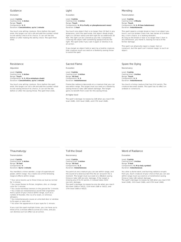 Cleric Spell List | PDF