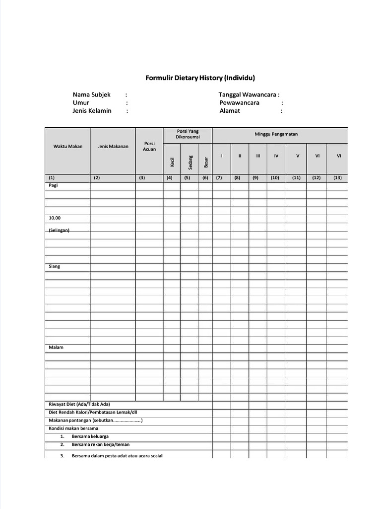 Food Dietary History | PDF