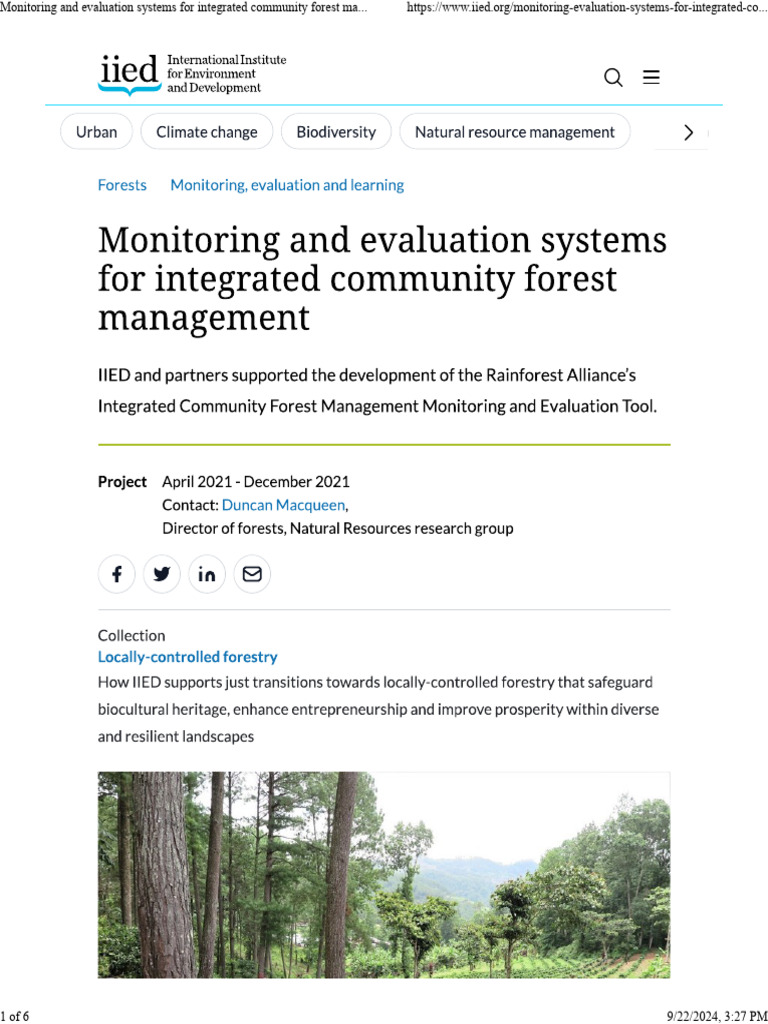 Monitoring and Evaluation Systems For Integrated Community Forest ...