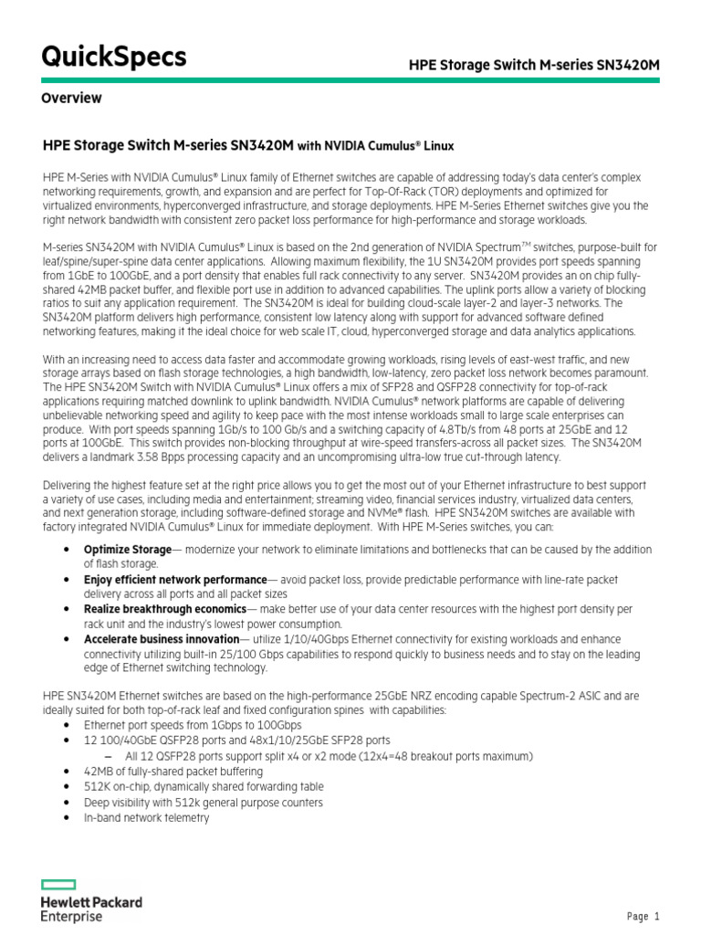HPE Storage Switch M-series SN3420M-詳規 | PDF | Computer Network | Computers