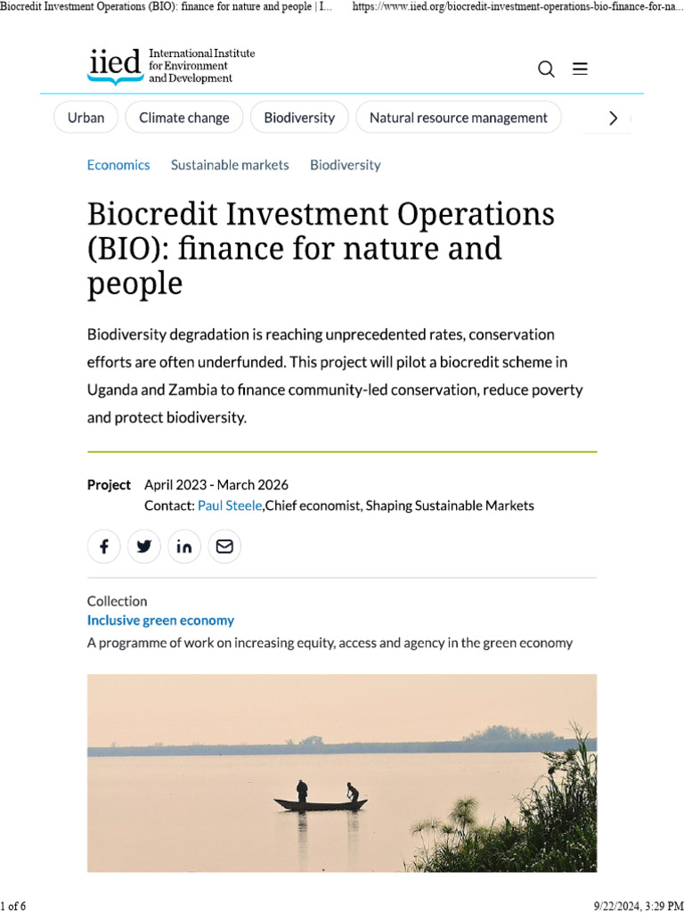 Biocredit Investment Operations (BIO) Finance For Nature and People | PDF
