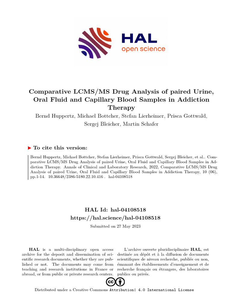 Comparative Lcmsms Drug Analysis of Paired Urine Oral Fluid and Capillary Blood Samples in ...