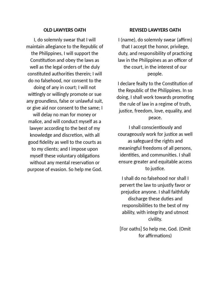 Lawyers Oath OLD and NEW | PDF