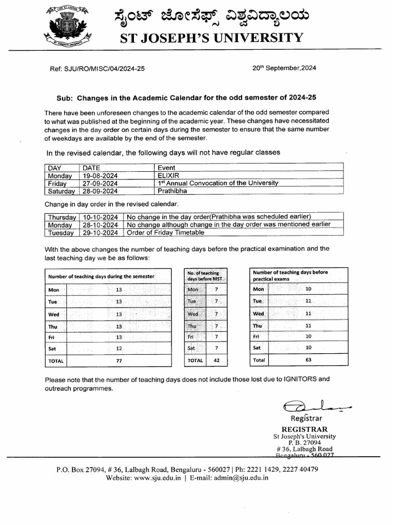 Notice - Changes in Academic Calendar | PDF