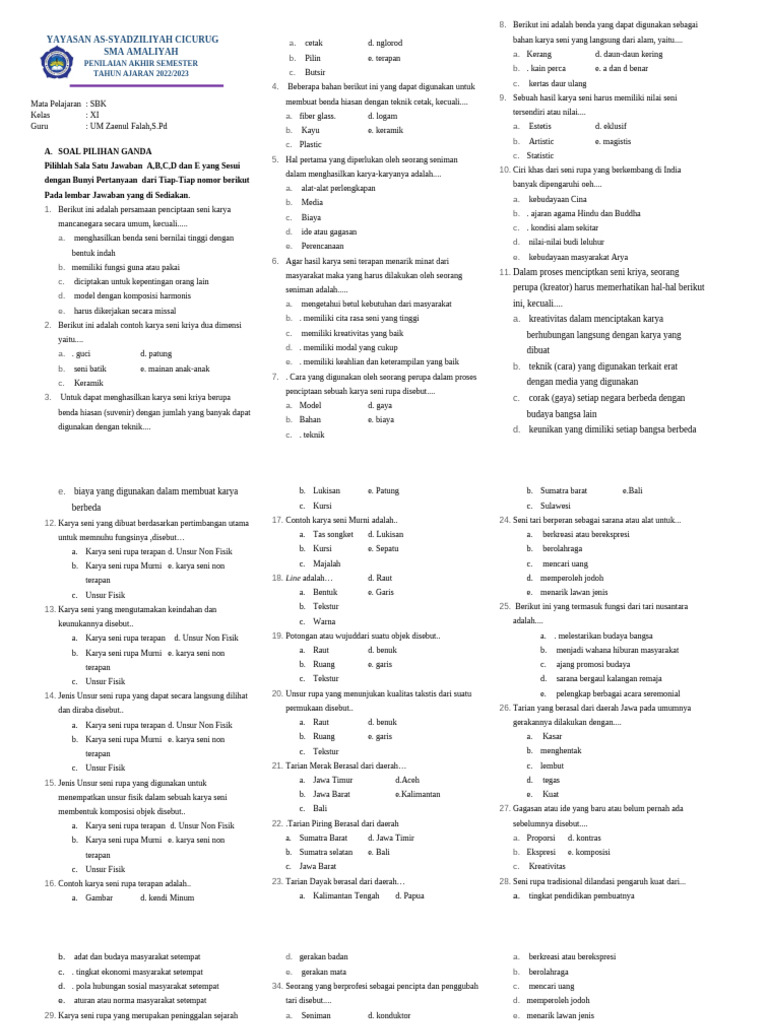 Pas Ganjil 2022-2023 - SBK Xi | PDF