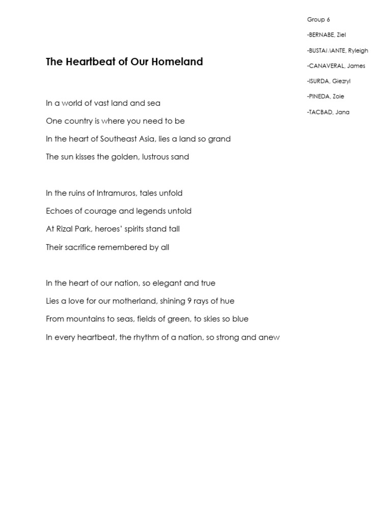 The Heartbeat of Our Homeland - Poem | PDF