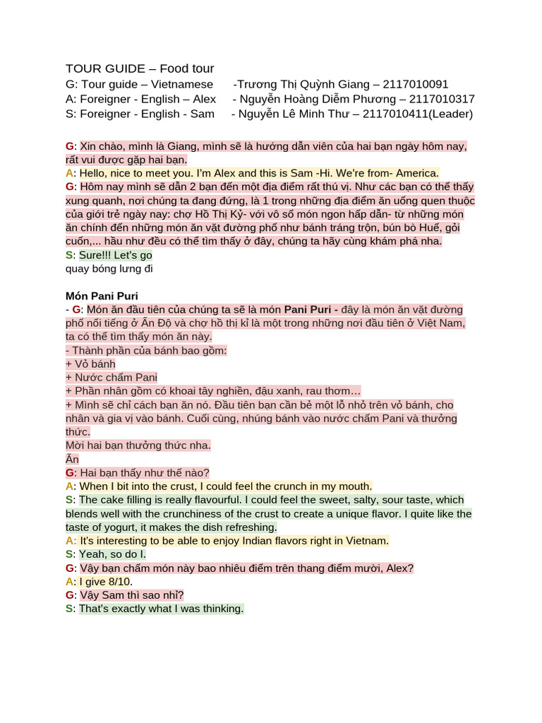 Tour Guide - Food Tour | PDF