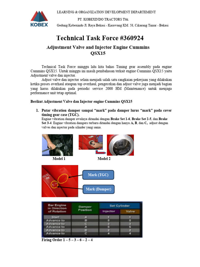 TTF #360924 - Adjustment Valve and Injector Engine Cummins QSX15 | PDF