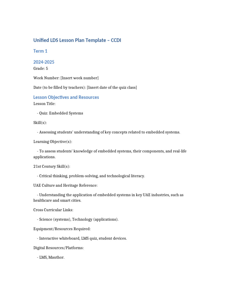 G5 Quiz Lesson Plan T1 | PDF
